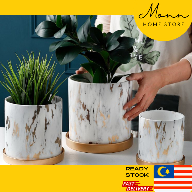 [READY STOCK] MONN Norwegian White Marble Simple Ceramic Pot for Plants ...