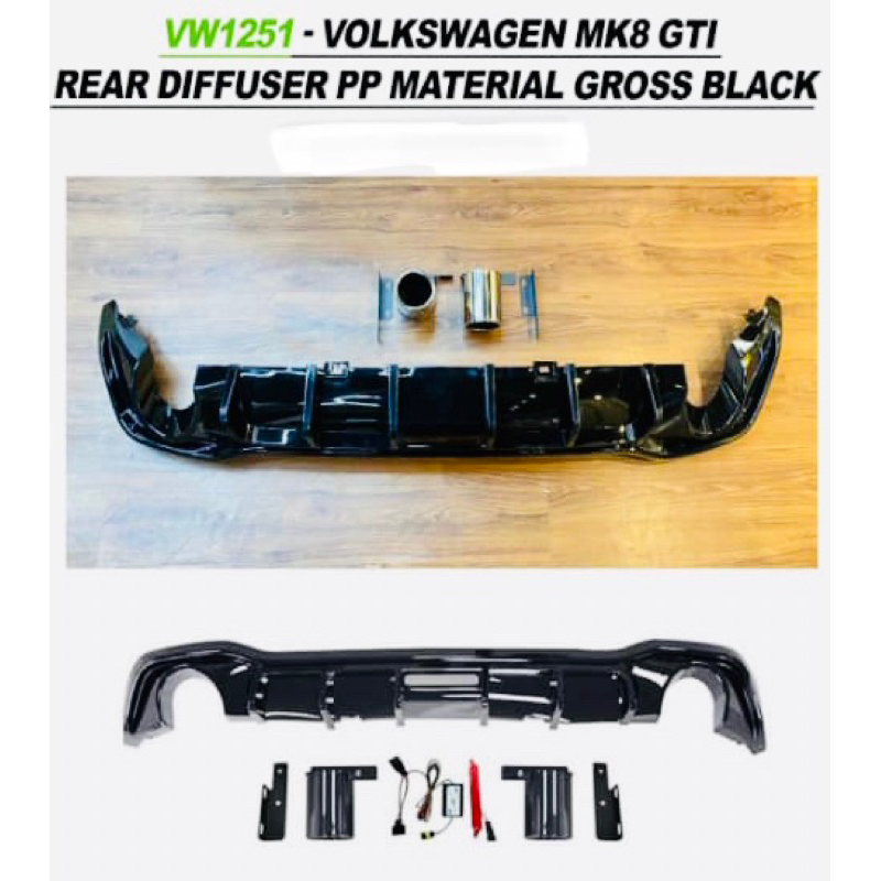 Volkswagen Golf MK8 GTI R line Style rear side diffuser skirt lip ...