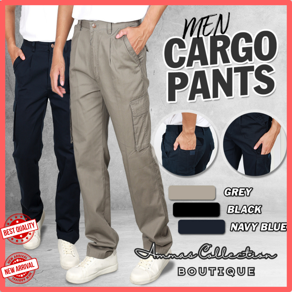 🔥READY STOCK🔥Men Cotton Long Pants Slack Cargo Pants Pockets Seluar ...