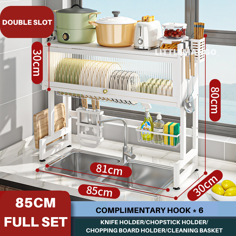 Stainless Steel Rack Dish Rack With Cover Kabinet Dapur Rak Pinggan ...