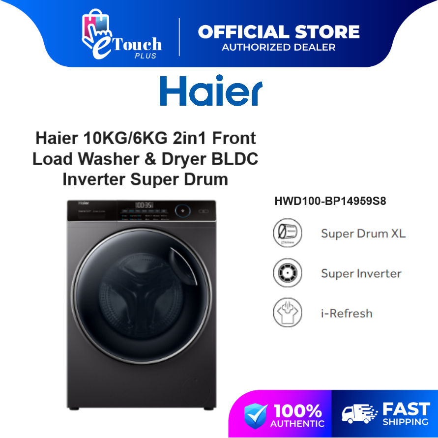 Haier 10KG/6KG 2in1 Front Load Washer & Dryer BLDC Inverter Super Drum ...