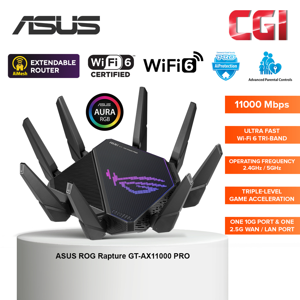 Asus ROG Rapture GT-AX11000 Pro 11000Mbps Tri-band WiFi 6 Gaming Router ...