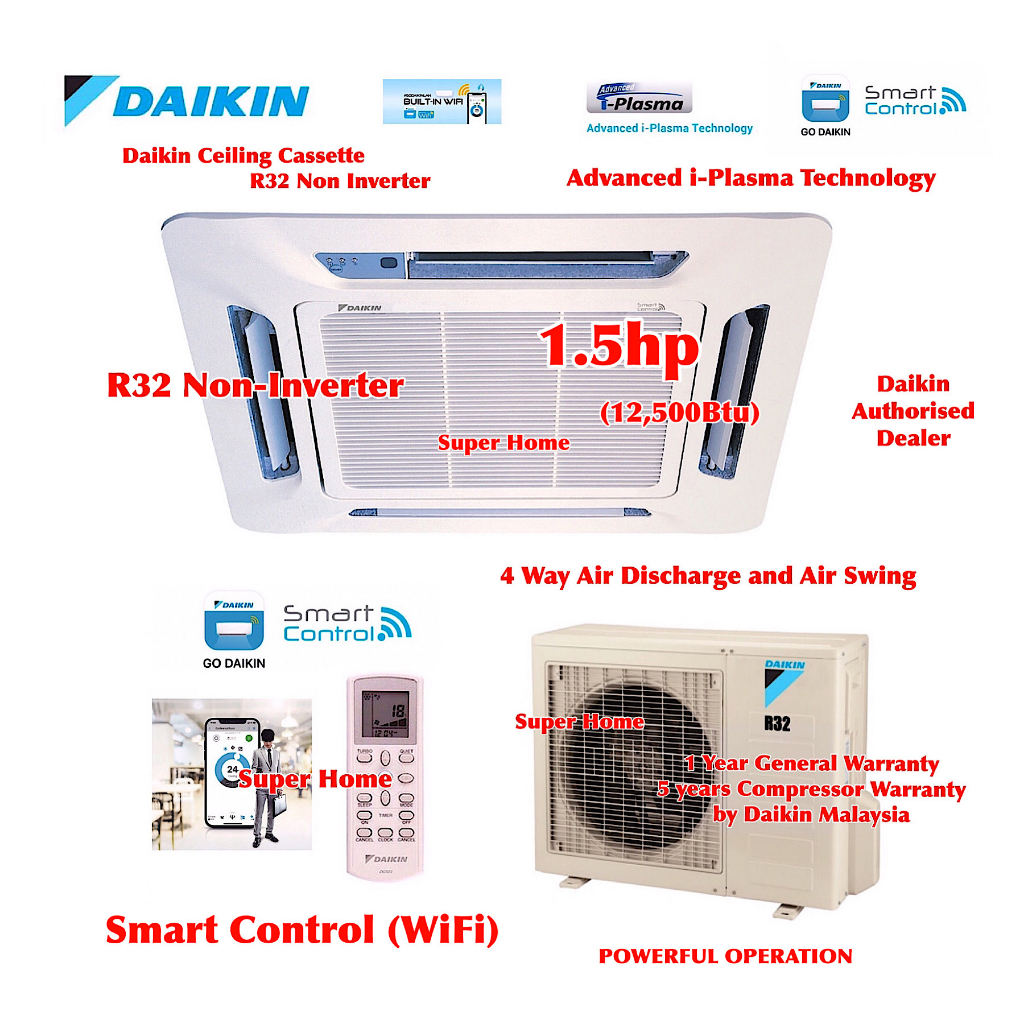 Daikin 1 5hp Ceiling Cassette Aircond Ffc35a And Rc35b 3ck Lf Wifi