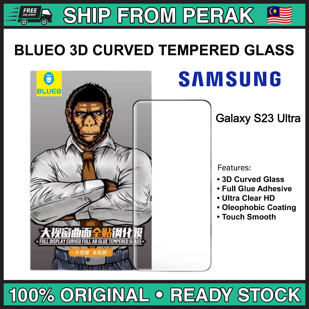 Blueo Samsung Galaxy S23 Ultra 3D Curved Full Glue Adhesive Tempered ...