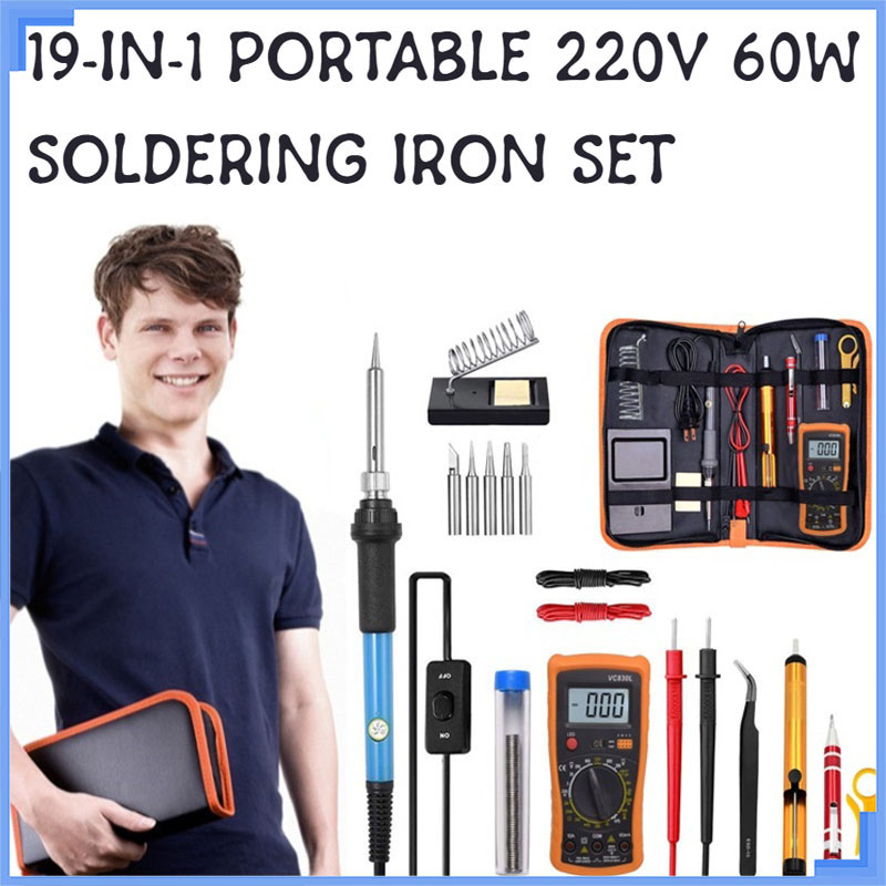 19-in-1 Portable 220V 60W Soldering Iron Set Electric Soldering Iron Tool Kit Adjustable ...