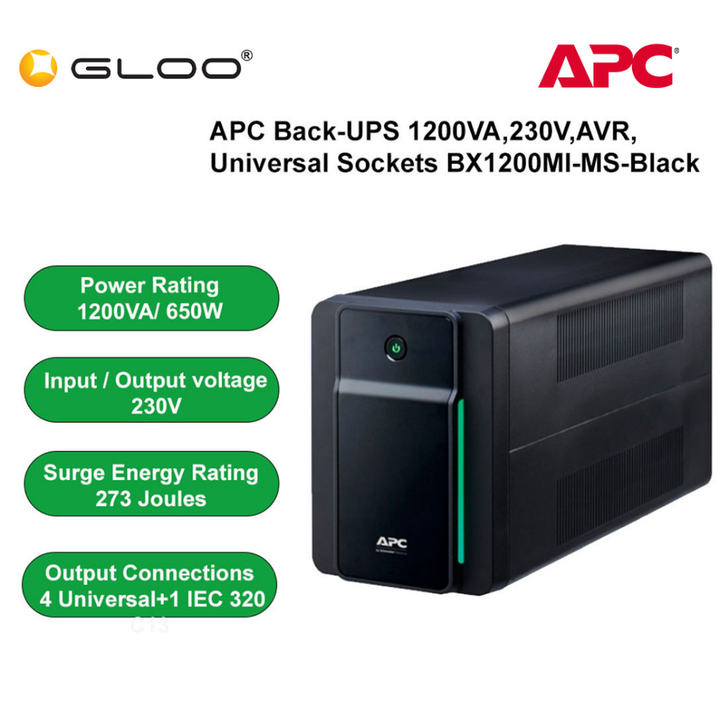 APC Back-UPS 1200VA, 230V, AVR, Universal Sockets BX1200MI-MS - Black ...
