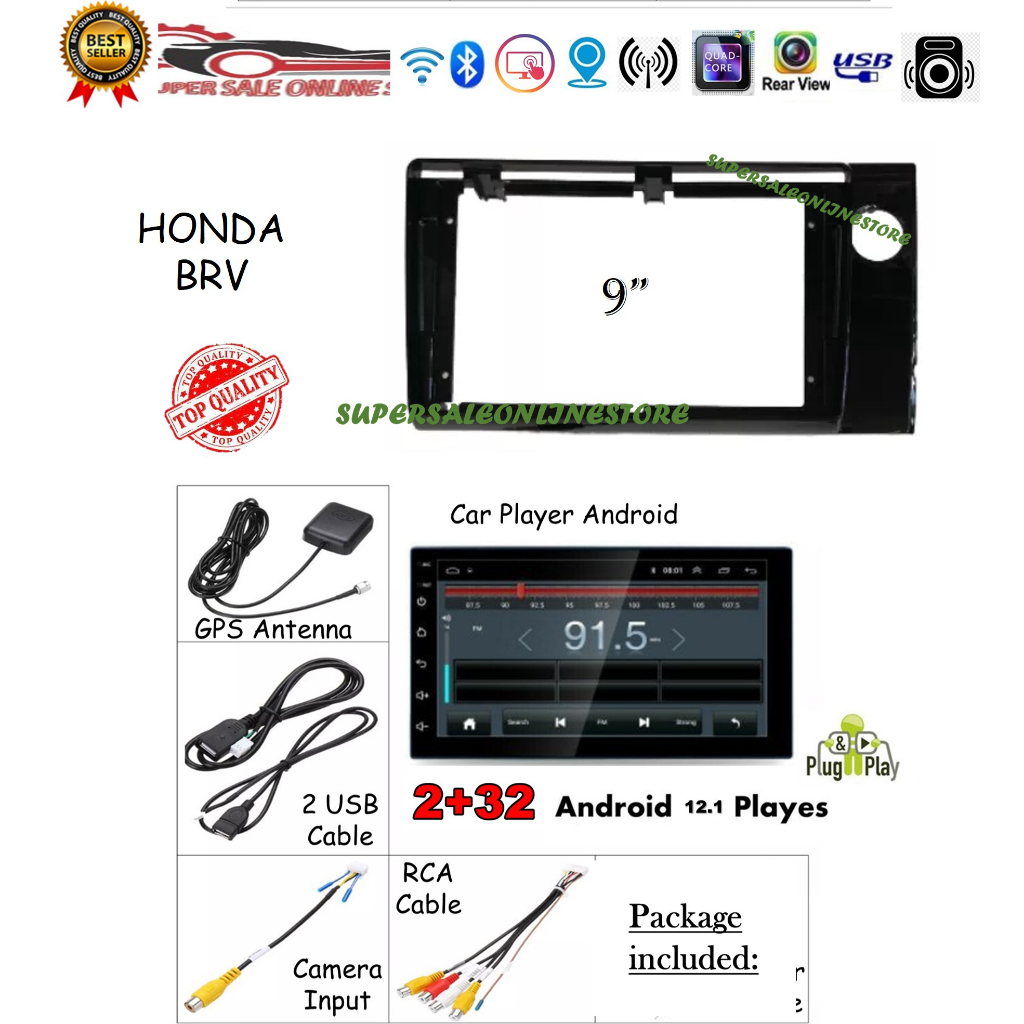 HONDA BRV 9 inch Android Players With OEM Casing + Plug & Play Socket ...