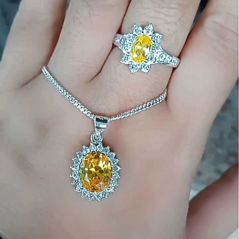 set cincin dan rantai permata kuning silver 925, set cincin dan rantai ...