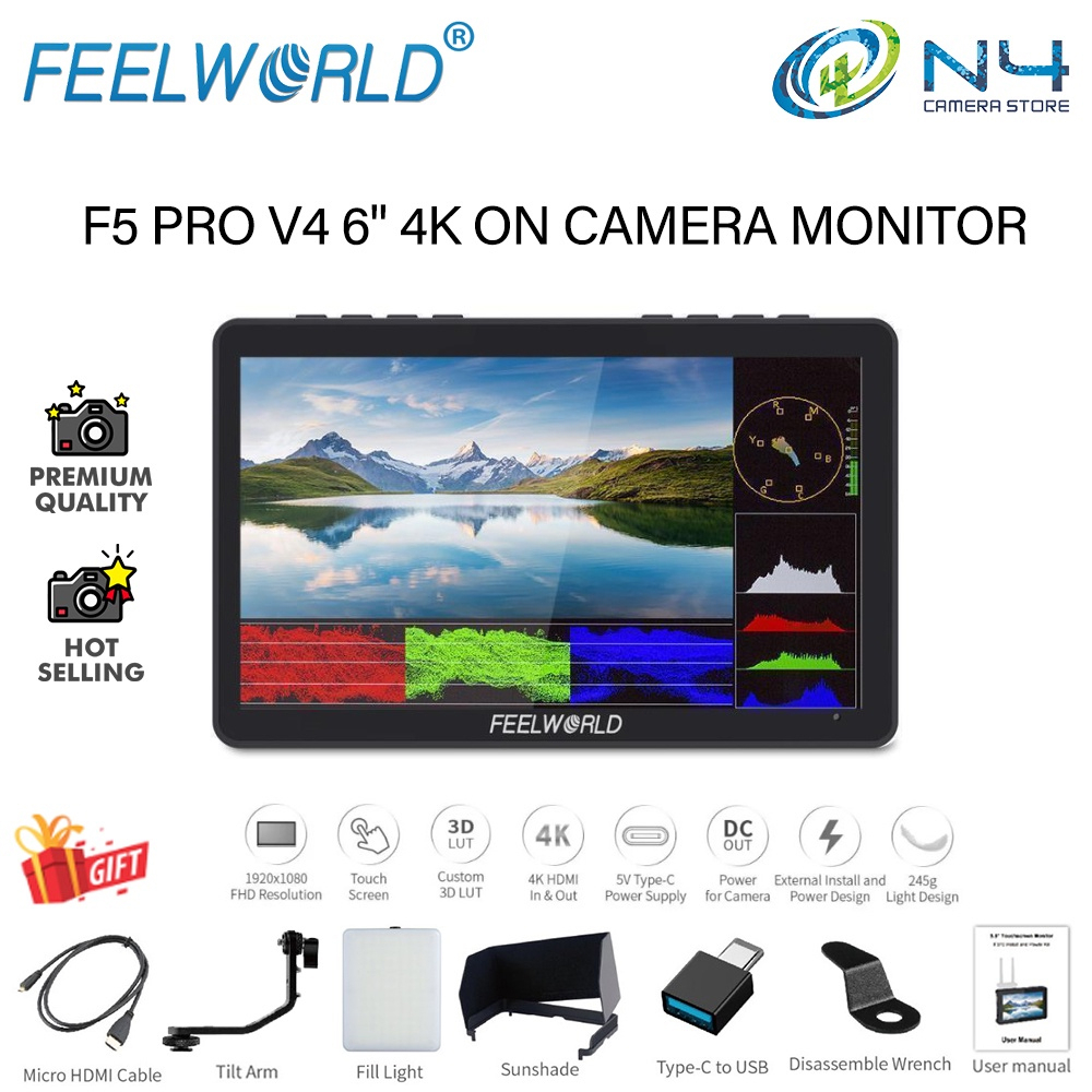 FEELWORLD F5 Pro V4 & F5 Pro V3 F5 V2 Touch Screen DSLR Camera Field Monitor 3D LUT 4K HDMI ...