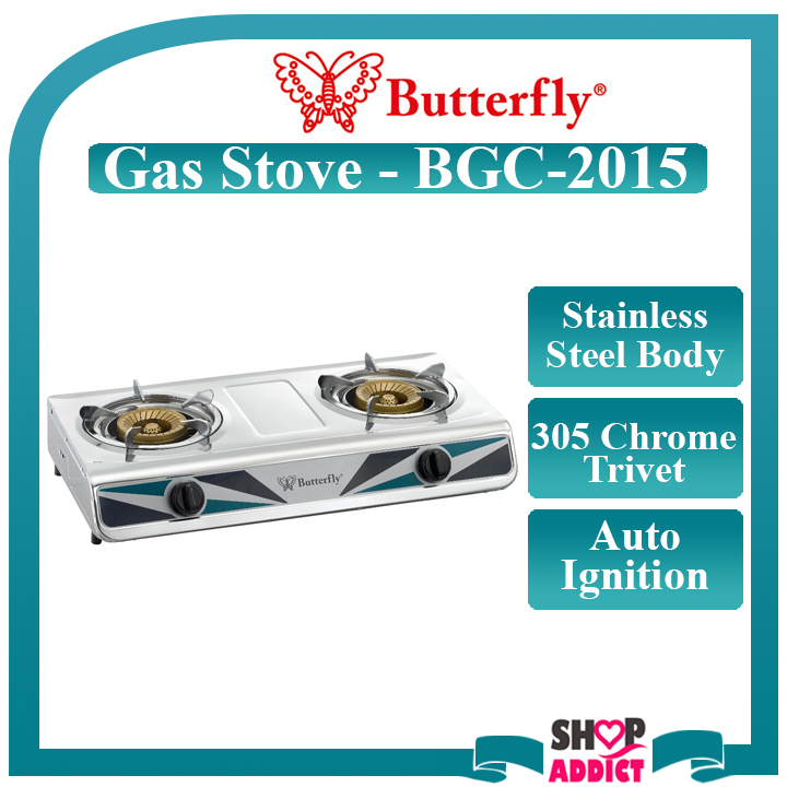 Butterfly Stainless Steel Double Burner Gas Cooker BGC-2015/ Dapur Gas ...