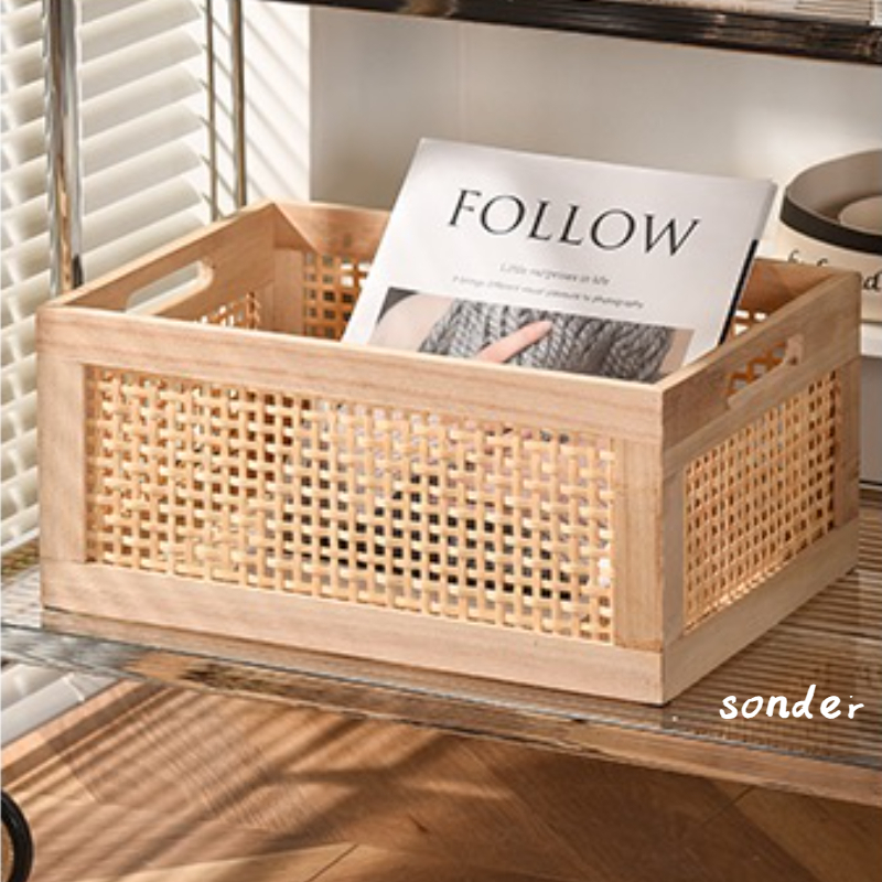 Ready Stock⚫SONDER⚫Nordic Style Rattan Storgae Basket Hand-Woven Wood ...