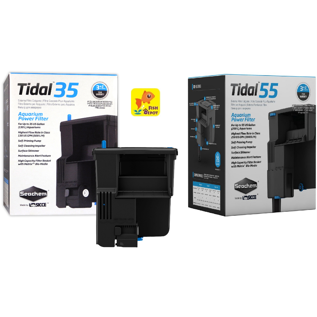 Seachem Tidal 35 (500L/HR) Hang on Back Filter Seachem Tidal 55 (1000L ...
