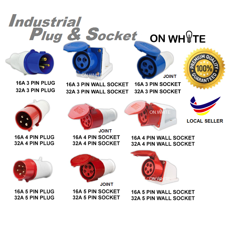 INDUSTRIAL PLUG WALL SOCKET CONNECTOR HEAVY DUTY 16A 32A 3 PIN 4 PIN 5 PIN BLUE RED | Shopee ...