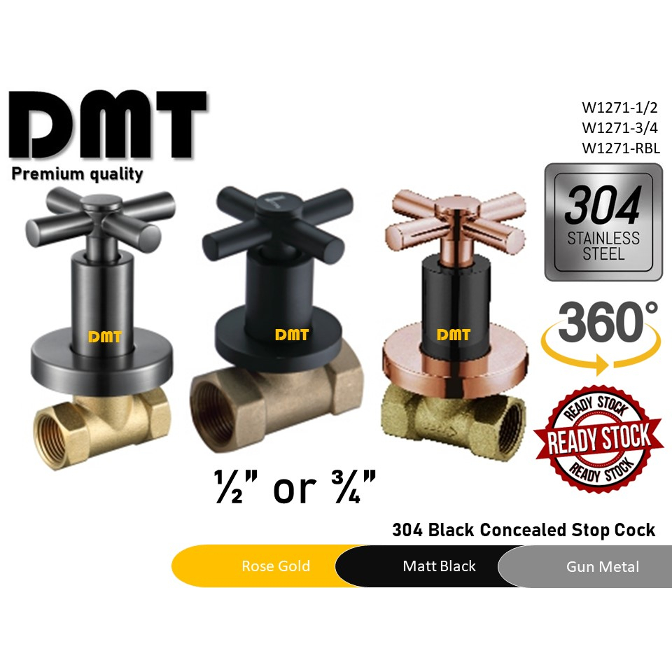 Gun Metal Grey / Black Rose Gold / Stopcock Stainless Steel Stop Valve ...