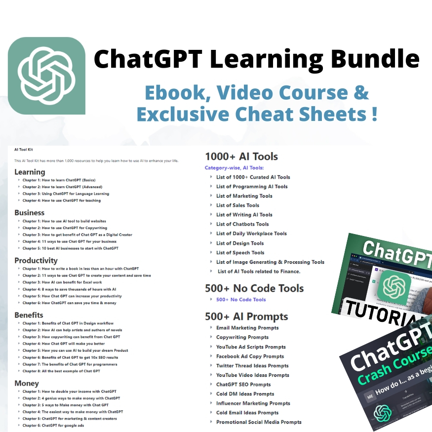 ChatGPT Learning Resources Bundle - Video Lessons, eBooks & Cheat Sheets: Master AI ...