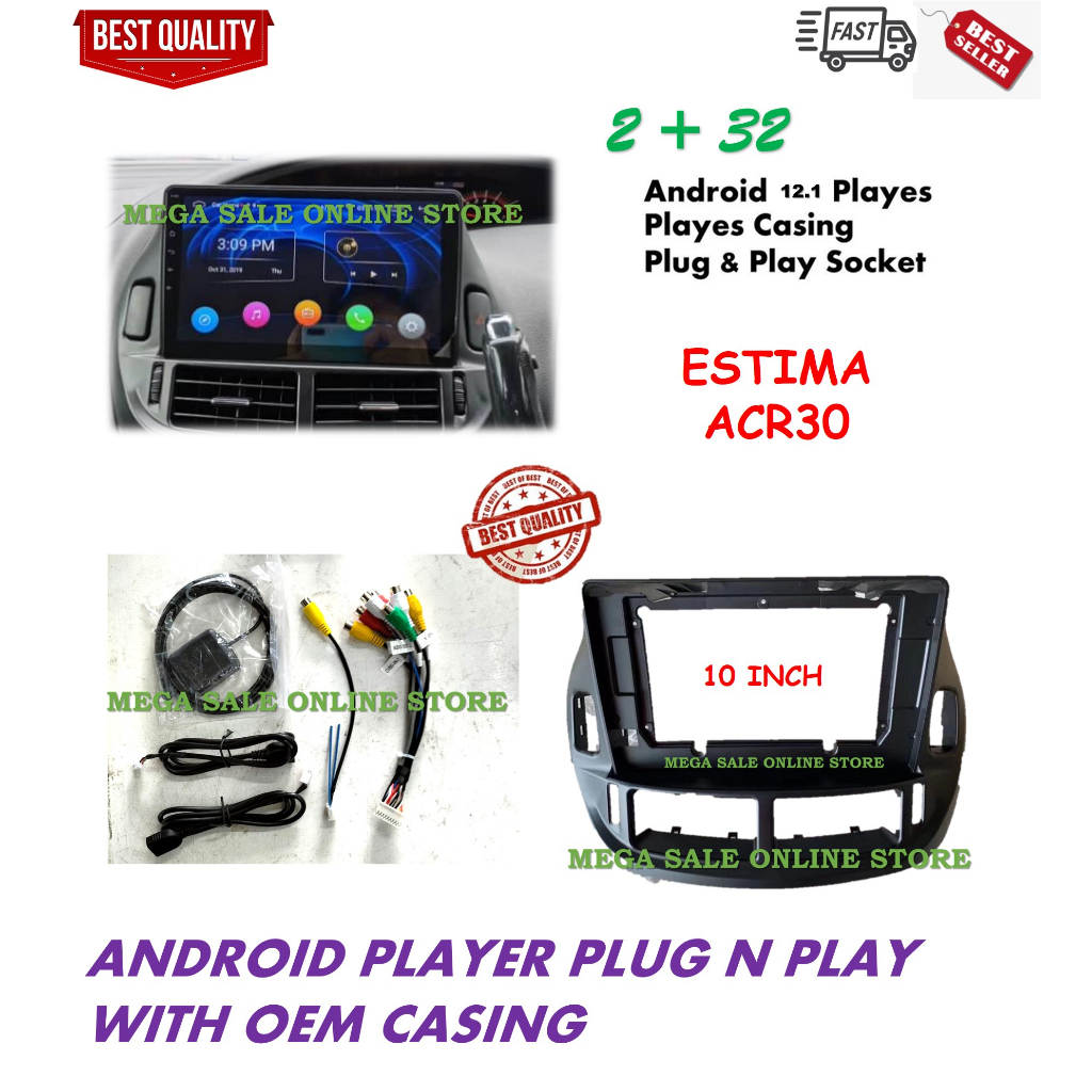 TOYOTA ESTIMA ACR30 2000 - 2005 10 INCH android player PLUG N PLAY with ...