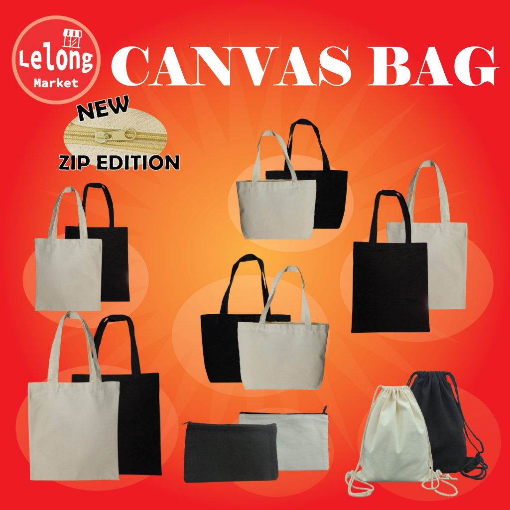 [READY STOCK] 12oz Plain Canvas Bag Plain Tote Bags Cotton Student Beg ...