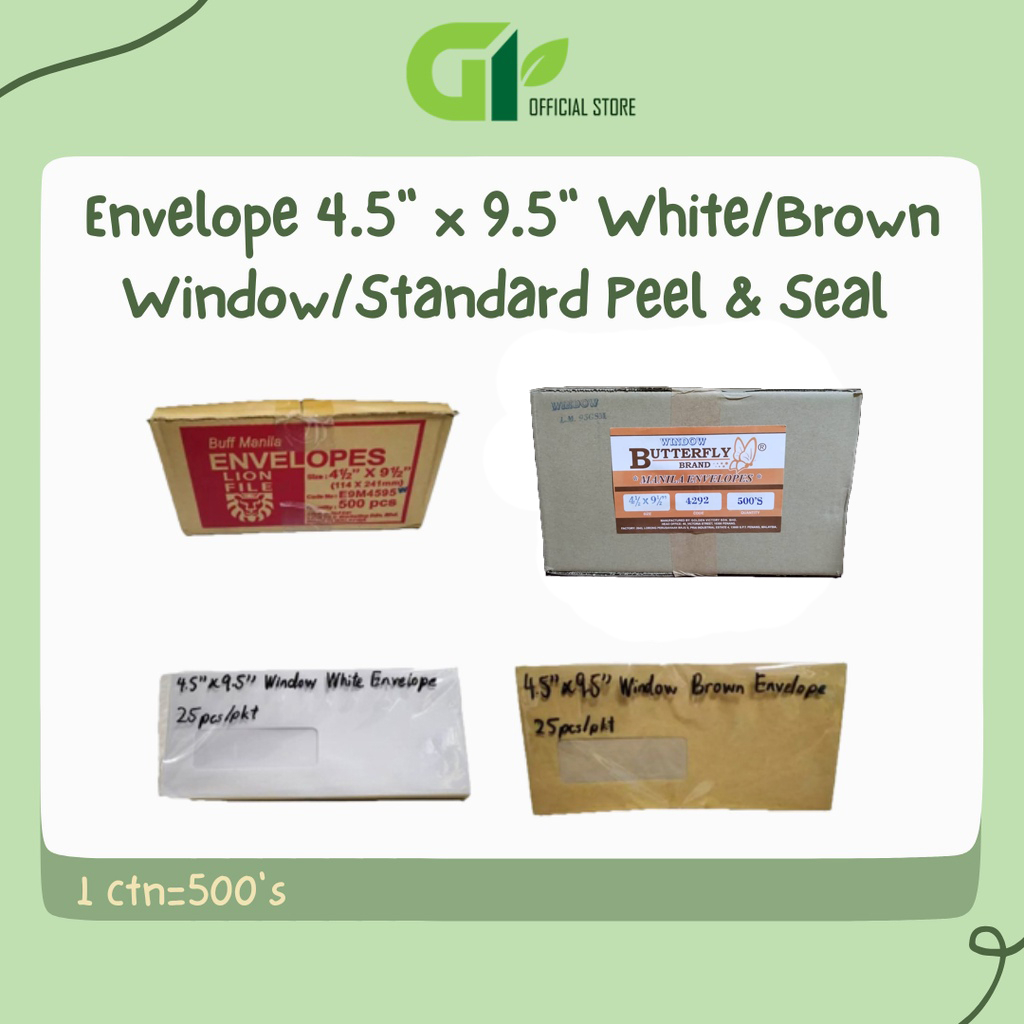 [GY Office] LION FILE/BUTTERFLY Envelope 4.5" x 9.5" White/Brown Window ...