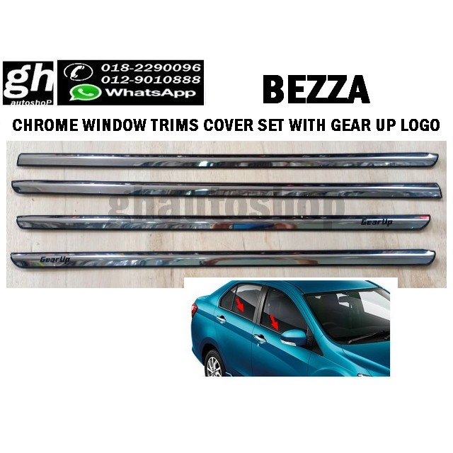 PERODUA BEZZA sporty chrome window trims cover set with Gear up logo ...