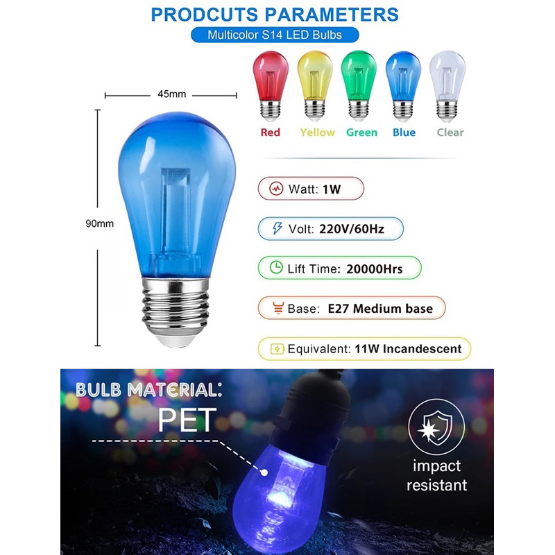 RAYA LED BULB E27 Colorful Waterproof IP44 240V For Outdoor String ...