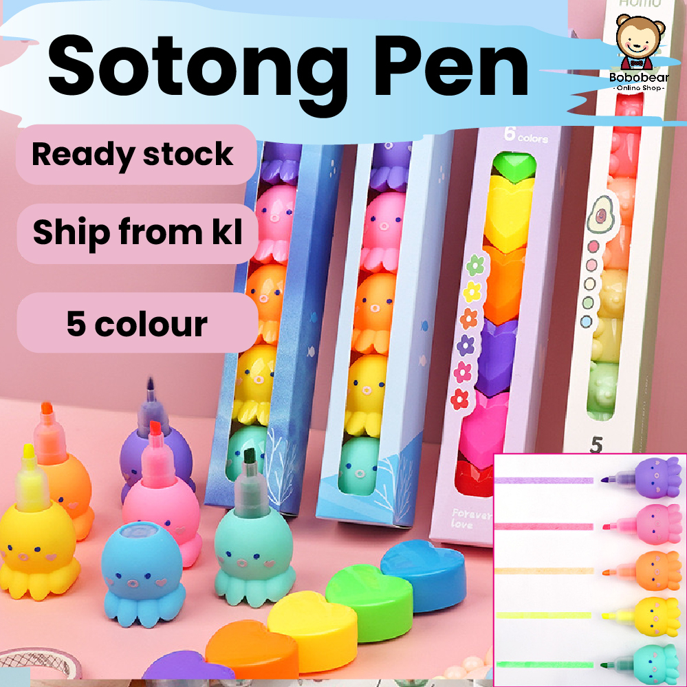 5 Colour Highlighter Octopus Pen Cute Stationary School Office ...