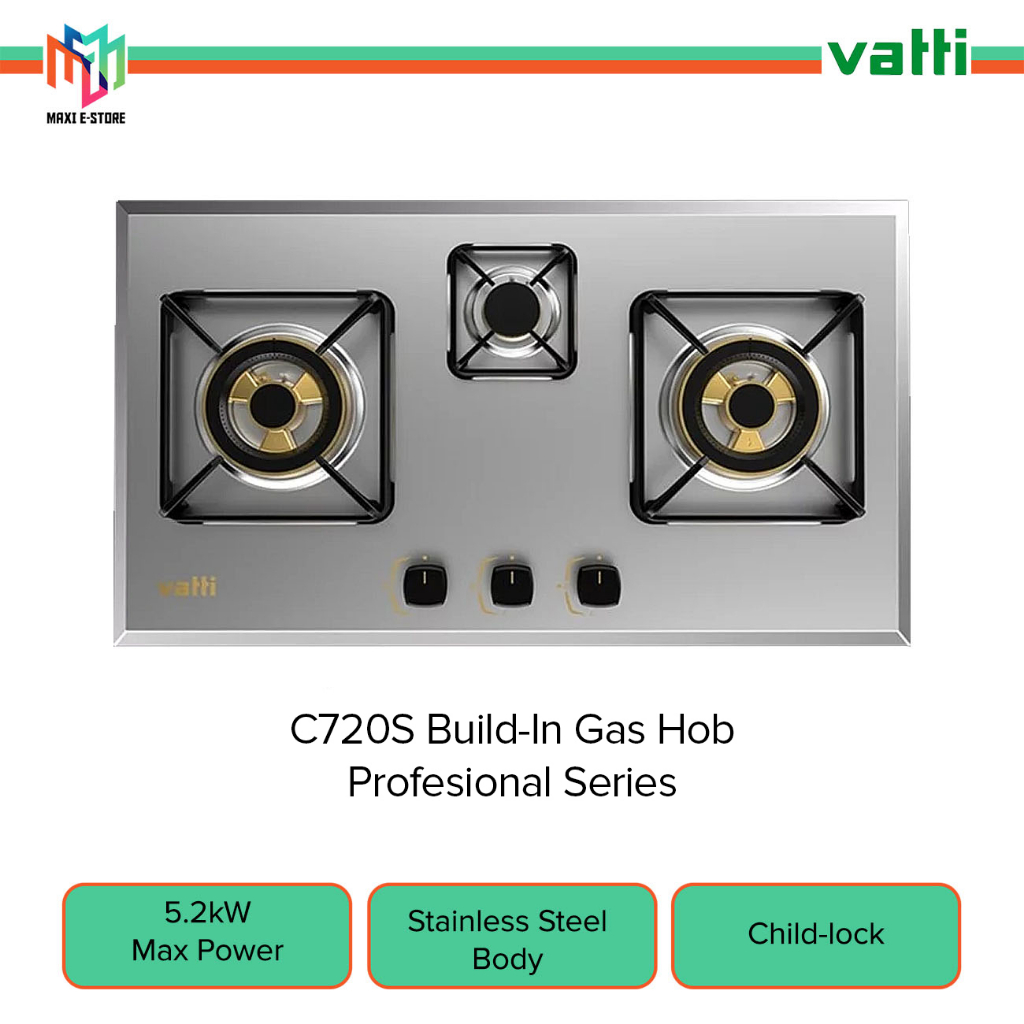 Vatti Vatti C720S Build-in 3 Burner Gas Hob with Stainless Steel ...
