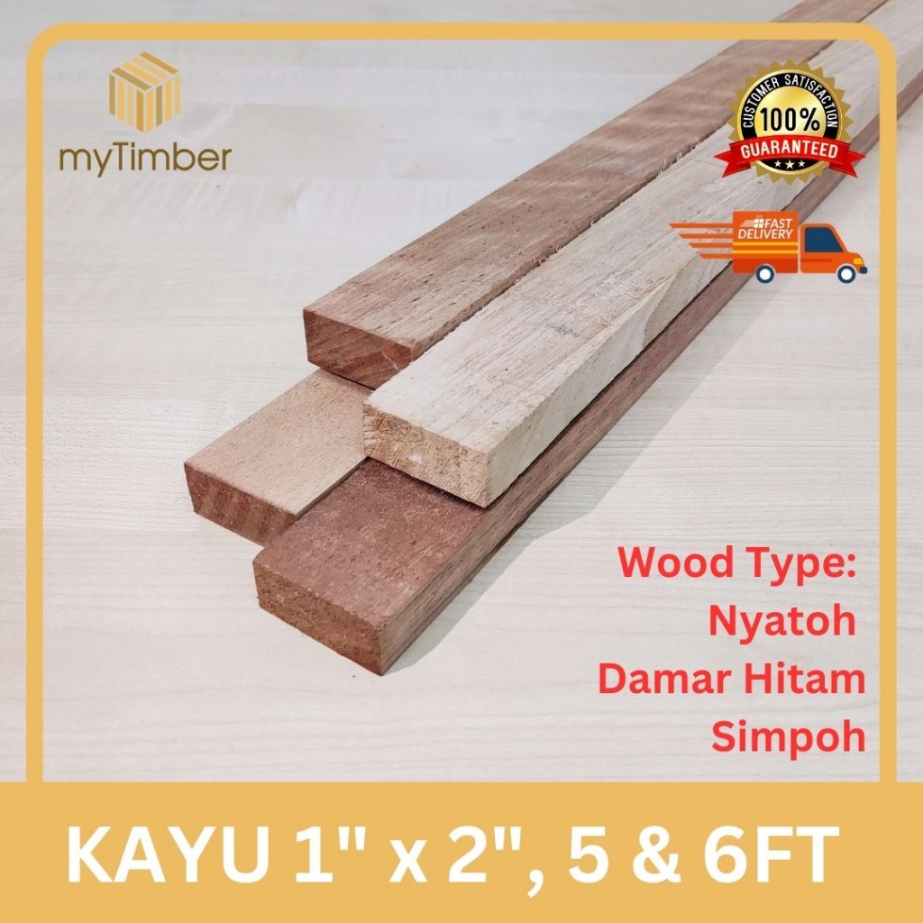 1" x 2" [5 & 6FT] Kayu Perabot / Kayu Timber DIY / Siap Ketam / Nyatoh ...