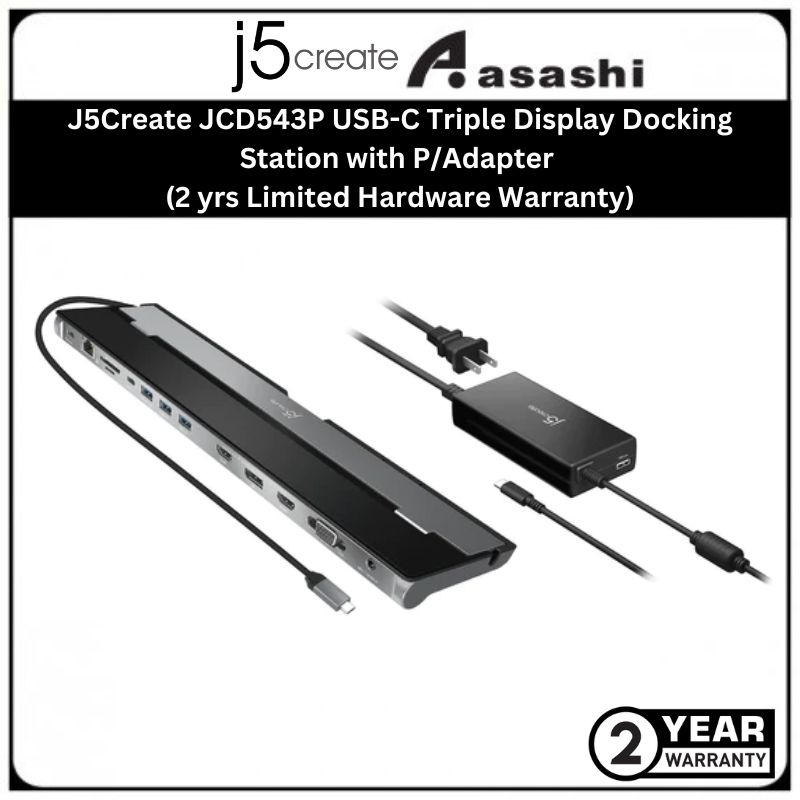 J5Create JCD543P USB-C Triple Display Docking Station with P/Adapter (2 ...