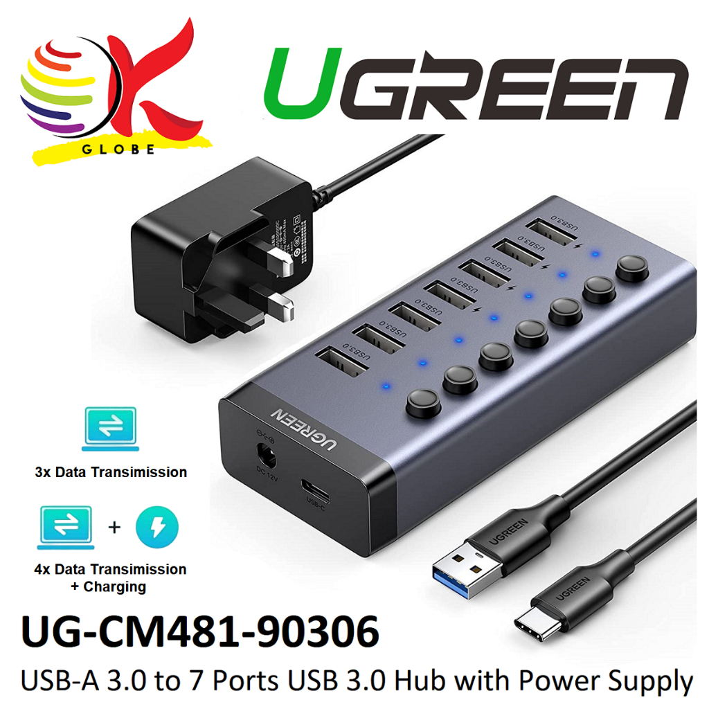 UGREEN USB-A 3.0 TO 7 PORTS USB 3.0 HUB 7-PORT USB ADAPTER USB HUB WITH ...