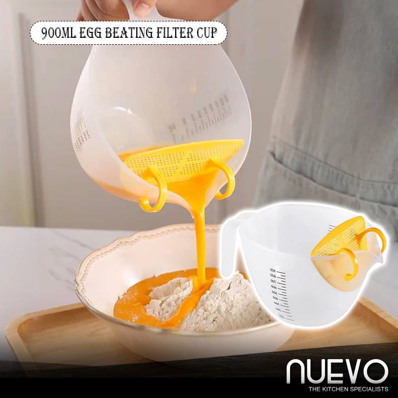 900ml Egg Beating Cup Filter Measuring Cup Kitchen Plastic Transparent ...