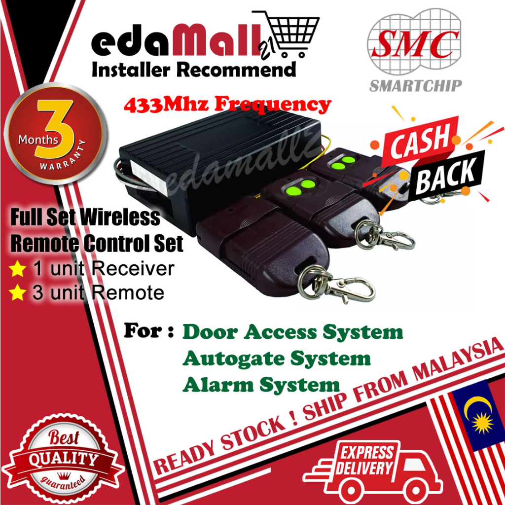 Auto gate Wireless Remote Control set ( 3 Transmitters & 1 Receiver ) 433Mhz for Autogate / Door ...