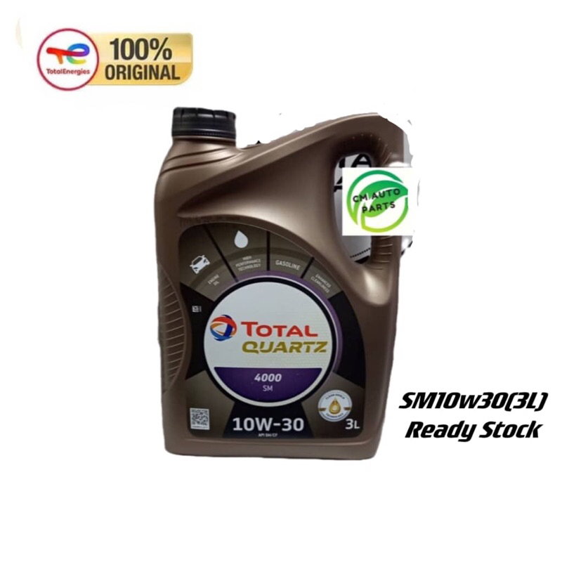 (100% Original)TOTAL Quartz 4000 Minyak Hitam Engine Oil 10W30 (3L ...