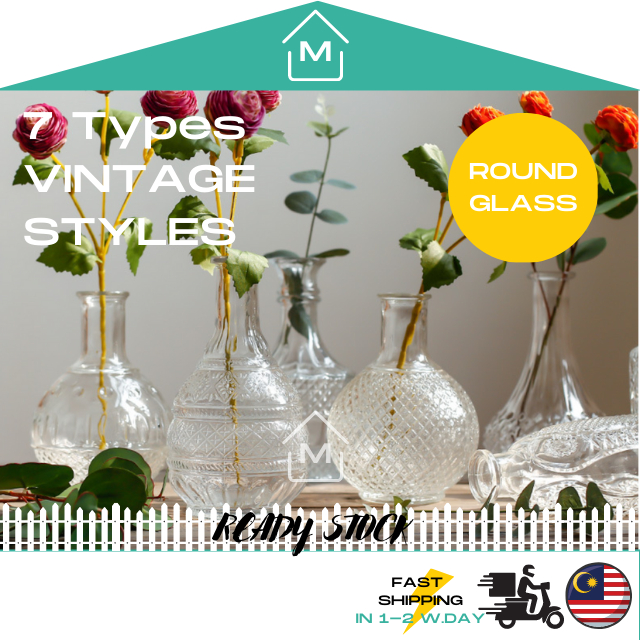 Clear Round Vintage Style Bottle Vase Dried Flower Home Deco | Pasu ...