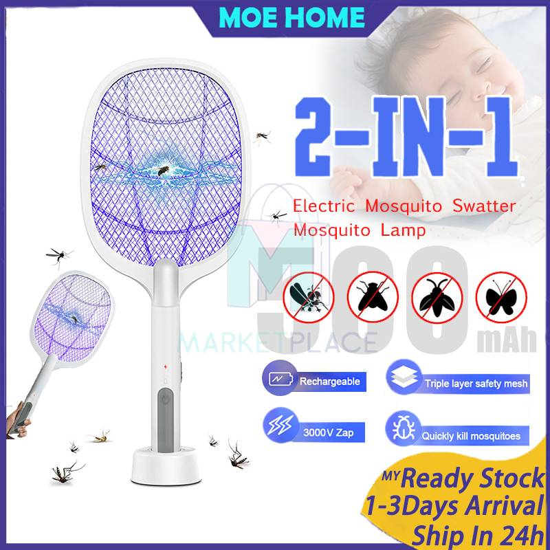 2-in-1 Electric Mosquito Racket Rechargeable Mosquito Killer USB ...