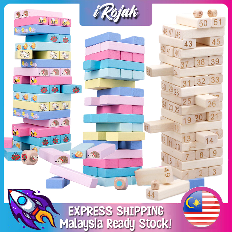 [iRojak] Wooden Domino Tower Stacking Games Building Blocks Game Animal ...