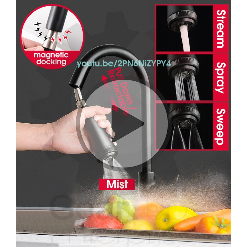4 Water Mode Pull Down with Magnetic Docking 360 Kitchen Sink Faucet ...