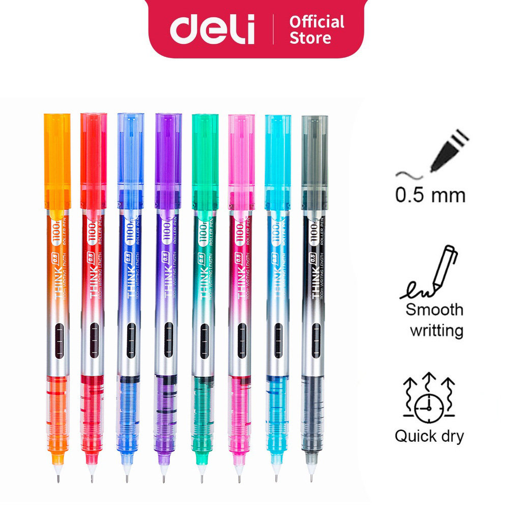 Deli Roller Pen EQ300 Think Series 8 Colors Needle Tip 0.5mm Quick Dry ...