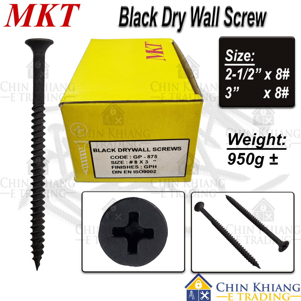 [2-1/2" - 3"] MKT Black Dry Wall Screw Black Screw Counter Sunk Flat ...