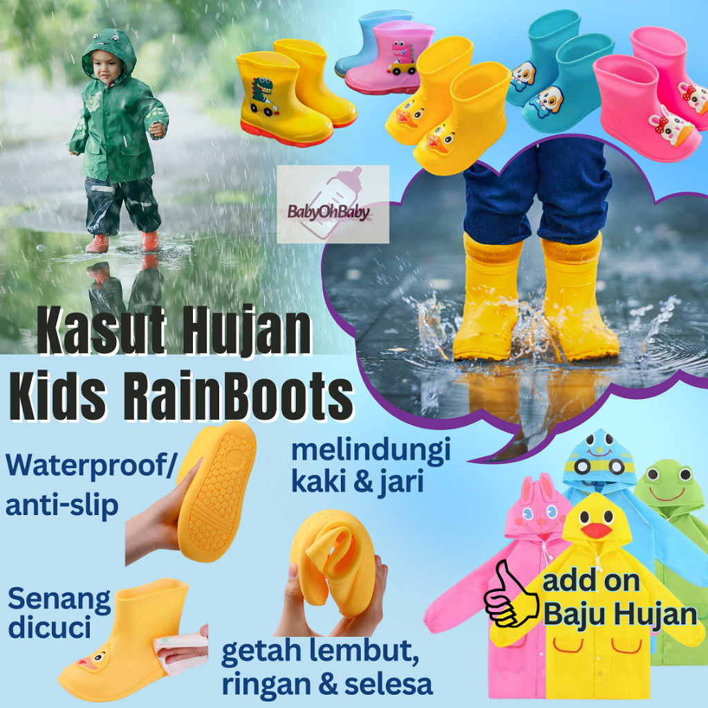 Boots Getah Budak Rain Boots Rain shoes Kasut Hujan Motor Budak Kasut ...