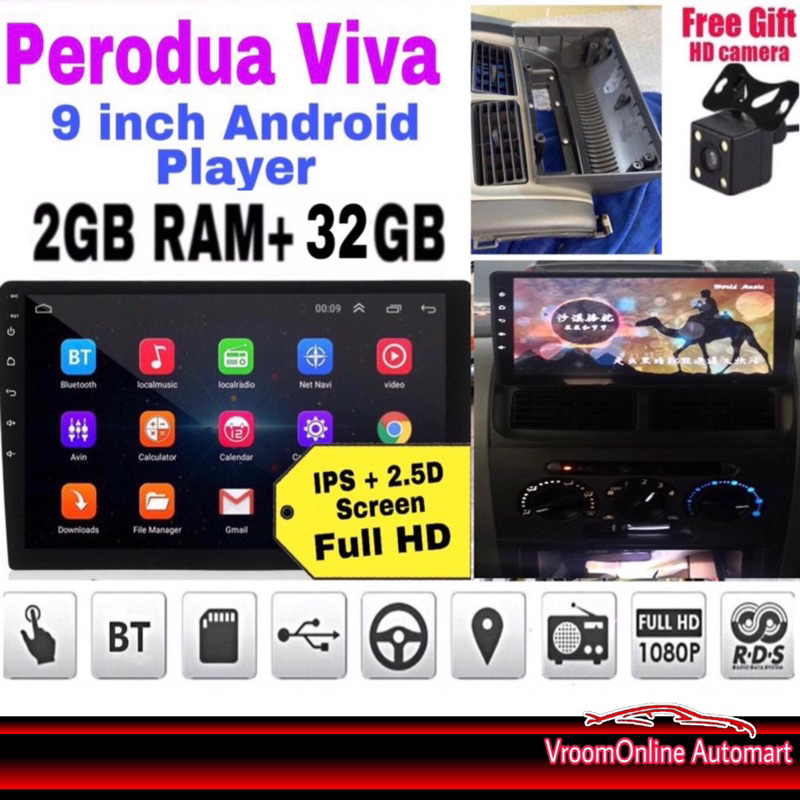ANDROID PLAYER WITH PERODUA VIVA PLAYER CASING , PLUG AND PLAY SOCKET , CAMERA COMPLETE SET T3L ...
