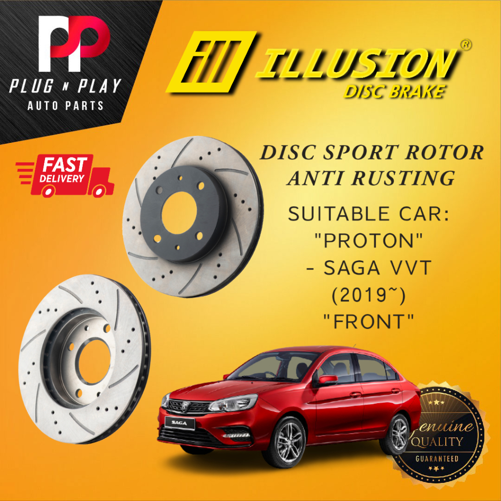 PROTON SAGA VVT 2019 ~ FRONT ( DEPAN ) DISC ROTOR SPORT SLOTTED ...