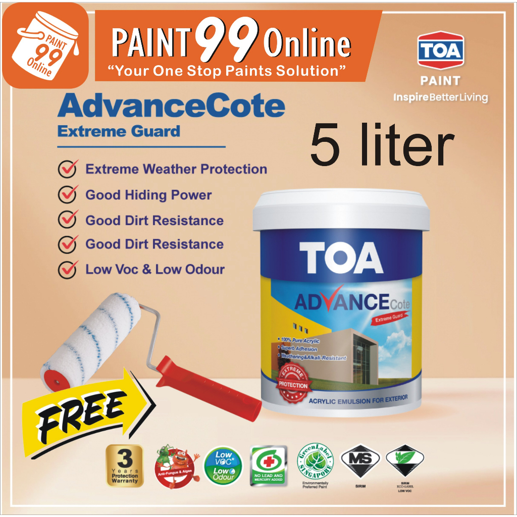 5 LITER ( TOA ADVANCE COTE EXTREME GUARD ) Exterior Paint ( free 7 ...