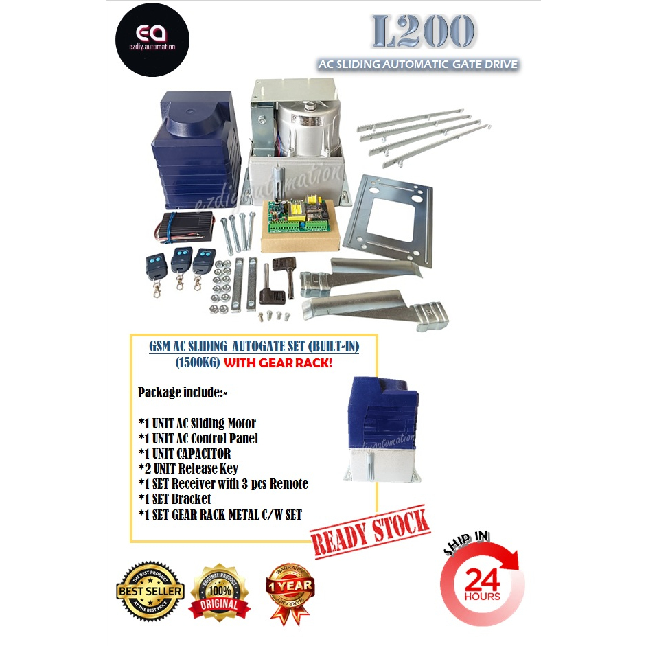 Set Motor Autogate Gelongsor L200 AC (HINGGA 2000KG) Dengan Gear Rack ...