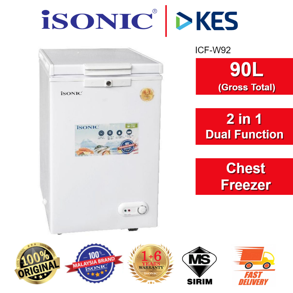 Isonic Chest Freezer 90L Single Door ICF-W92 ICFW92 (Peti Sejuk Pembeku Frozen 冷冻柜) | Shopee ...