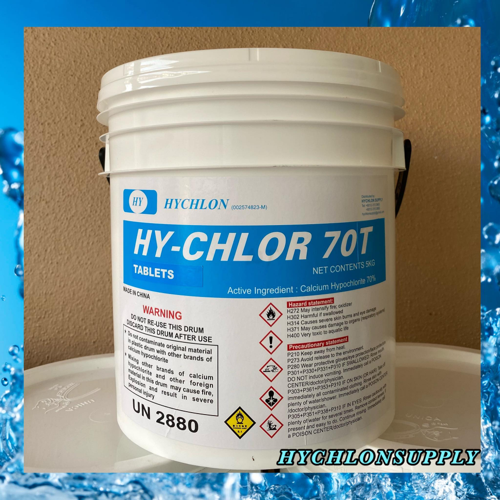 NEW HY-CHLOR 70T (3inch) Calcium Hypochlorite 70% Tablet 5KG | Shopee ...
