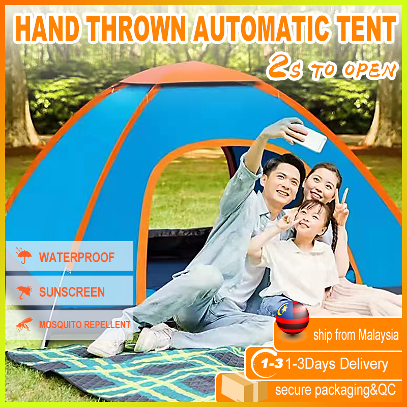 Khemah Camping Tent 3/4 Person Outdoor Tent Waterproof Pop Up Tent Automatic Tent Khemah Tidur ...
