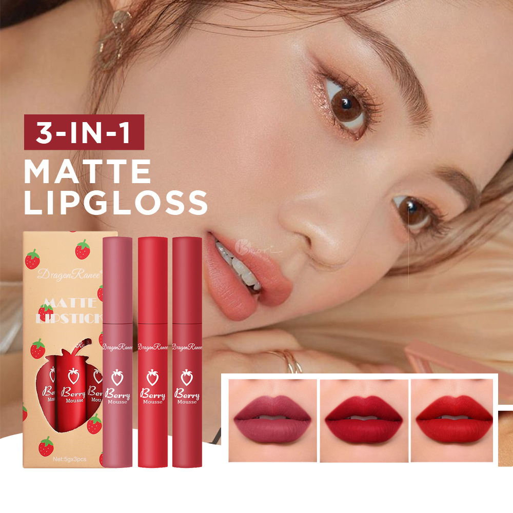 Dragon Ranee 3Pcs/Set Strawberry Velvet Matte Liquid Lipstick Lip Gloss ...