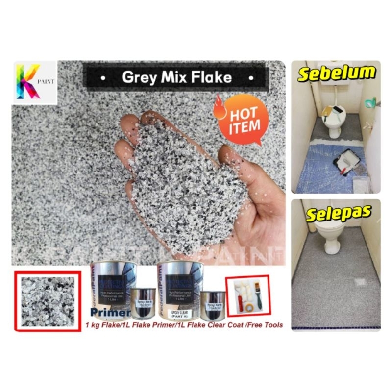Epoxy Flake Coating 1L Set Lengkap Grey Mixed Flake | Shopee Malaysia