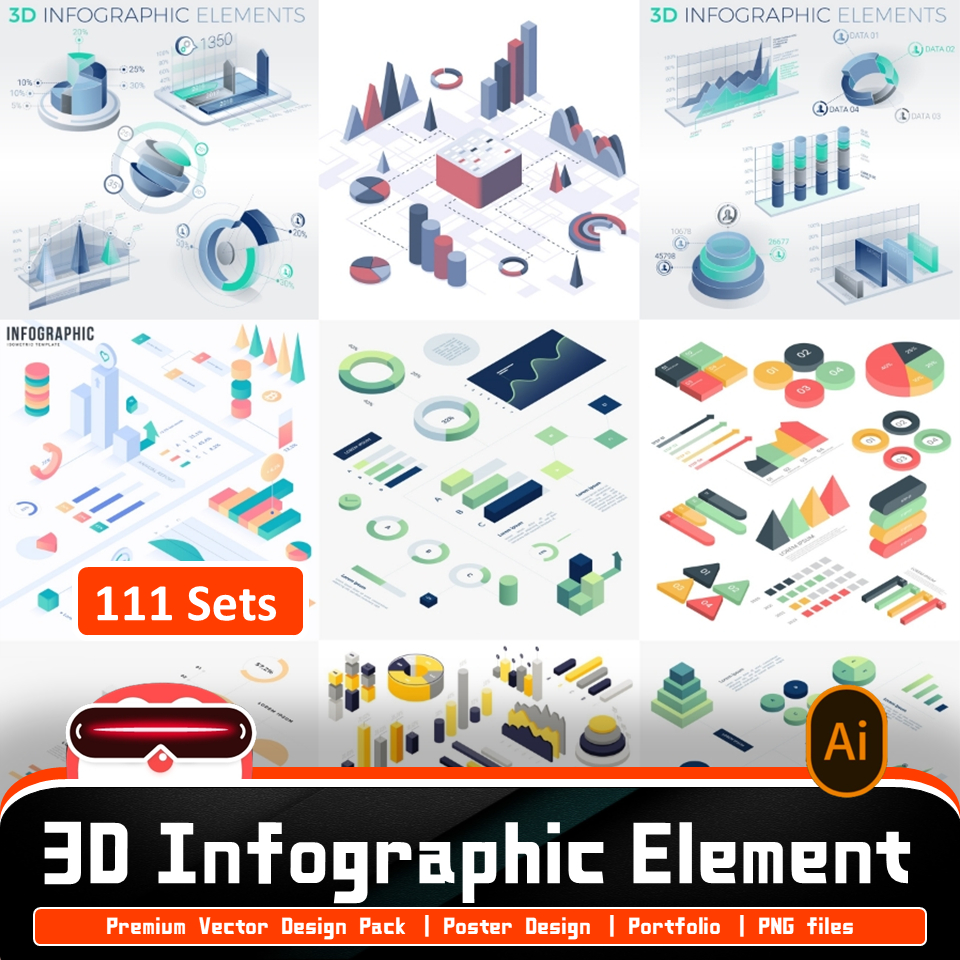 🔥 Vector Design Pack - 111 Sets 3D Infographic Element🔥 Premium Logo ...