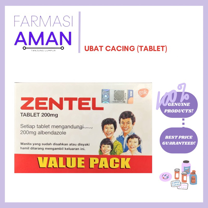 Zentel Tablets 200mg (2’s / 4's) (Ubat Cacing) | Shopee Malaysia
